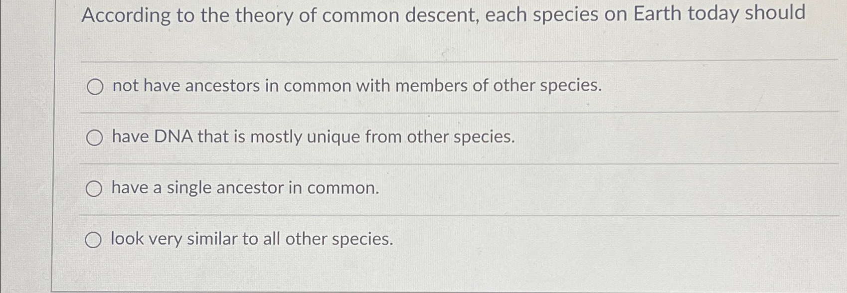 Solved According to the theory of common descent, each | Chegg.com