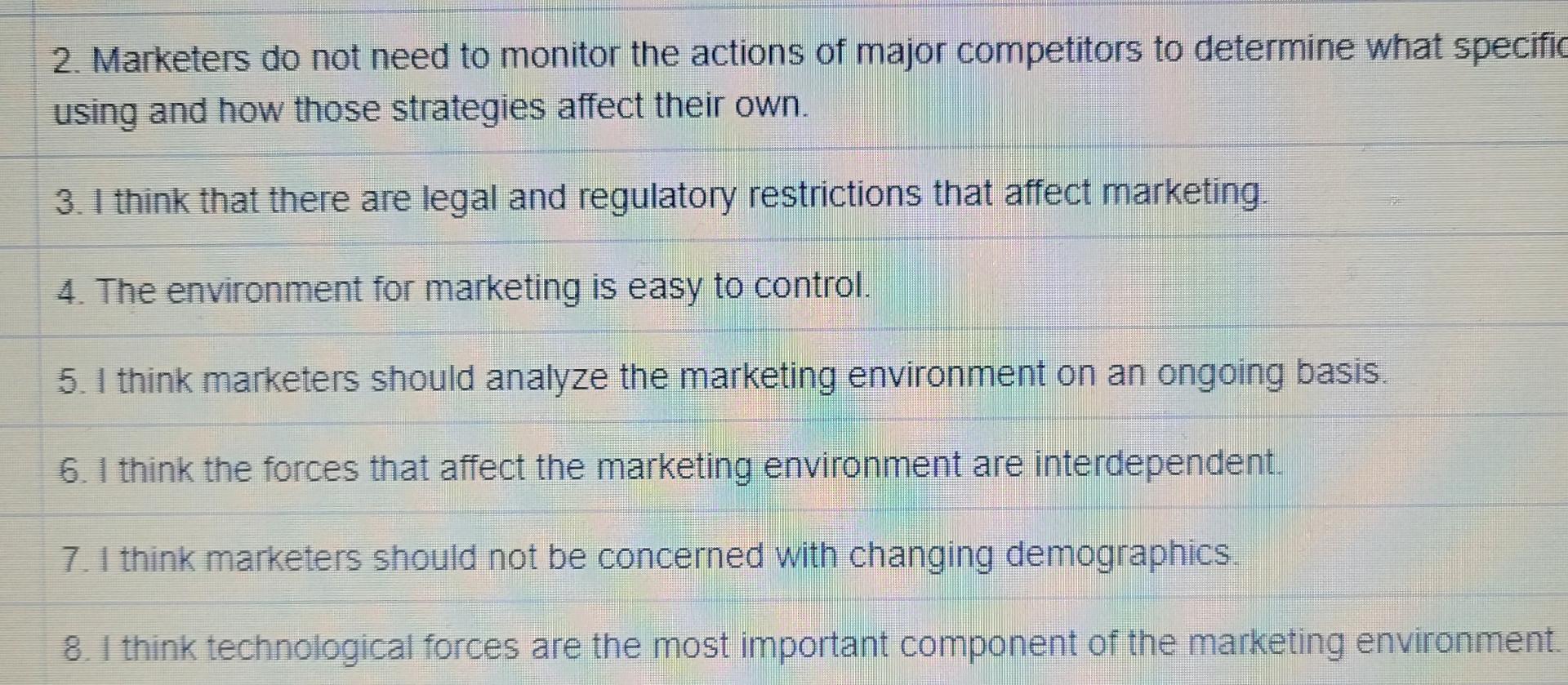 Solved Marketers do not need to monitor the actions of major | Chegg.com