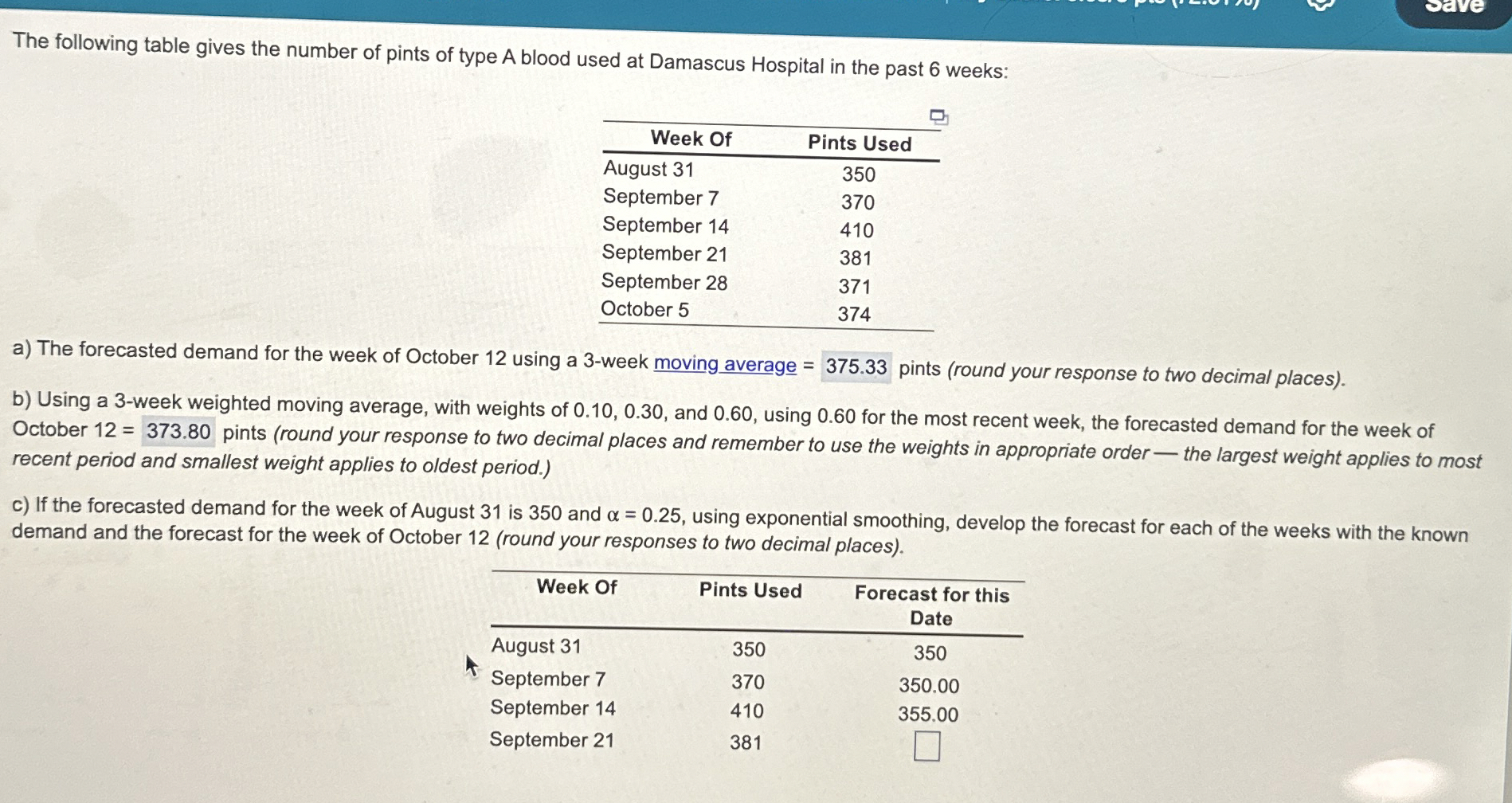 Solved The following table gives the number of pints of type | Chegg.com