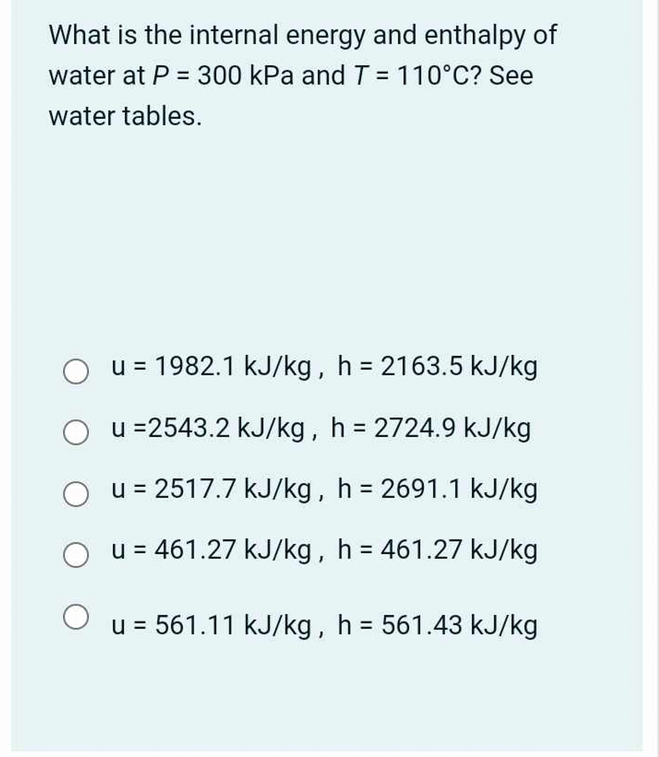 Solved What is the internal energy and enthalpy ofwater at | Chegg.com