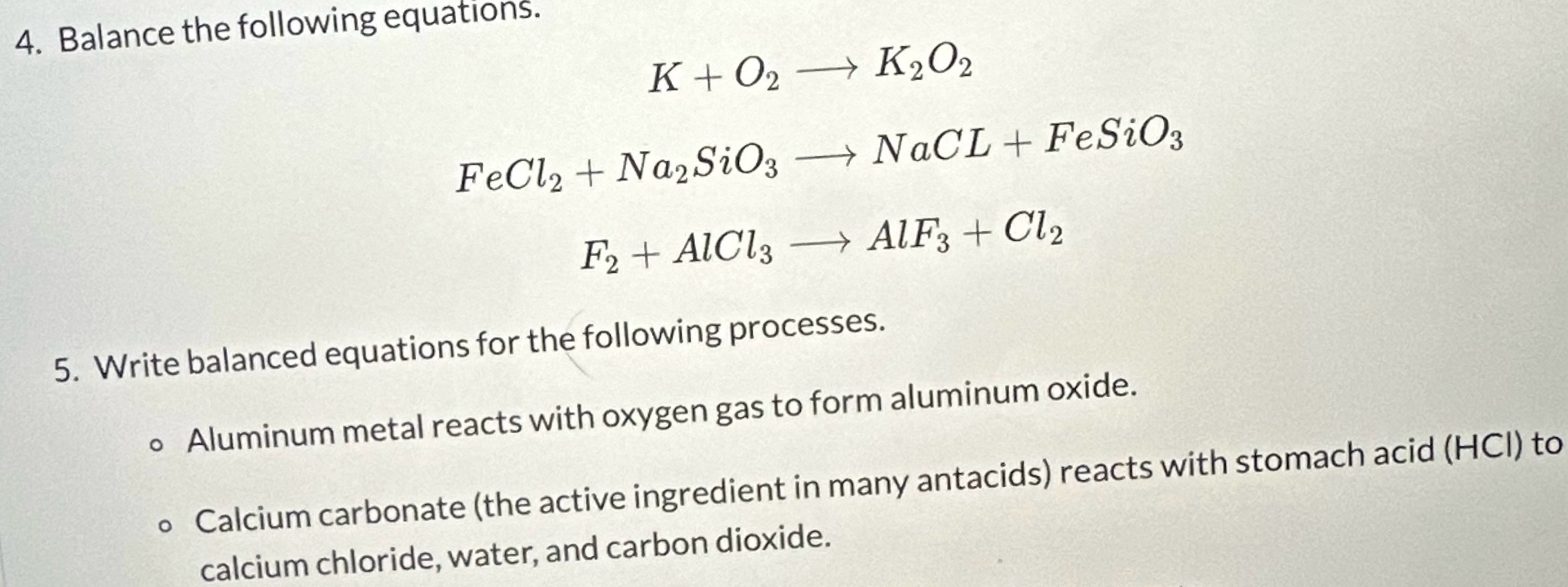 Solved Balance the following | Chegg.com