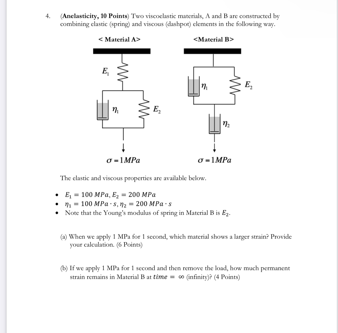Solved (Anelasticity, 10 ﻿Points) ﻿Two viscoelastic | Chegg.com