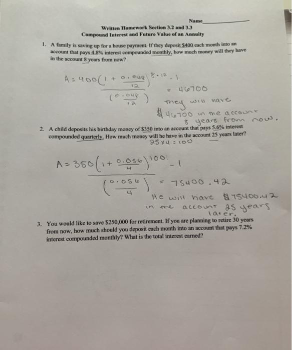 Solved Name Written Homework Section 3.2 and 33 Compound | Chegg.com