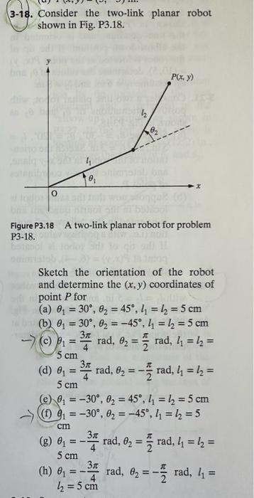 Solved 3-24. Consider a two-link planar robot with l1=l2=10 | Chegg.com