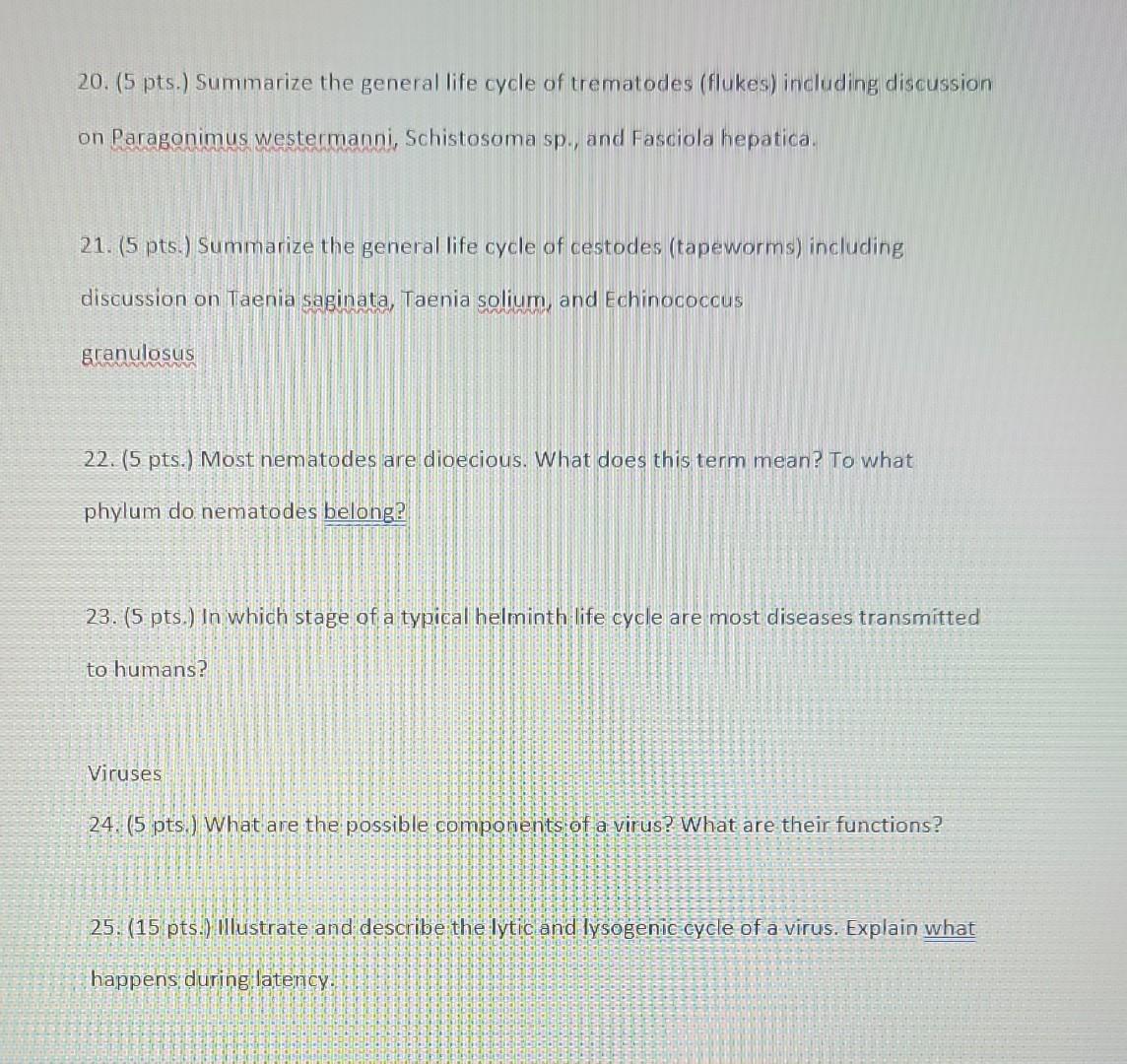 Solved 20. (5 pts.) Summarize the general life cycle of | Chegg.com