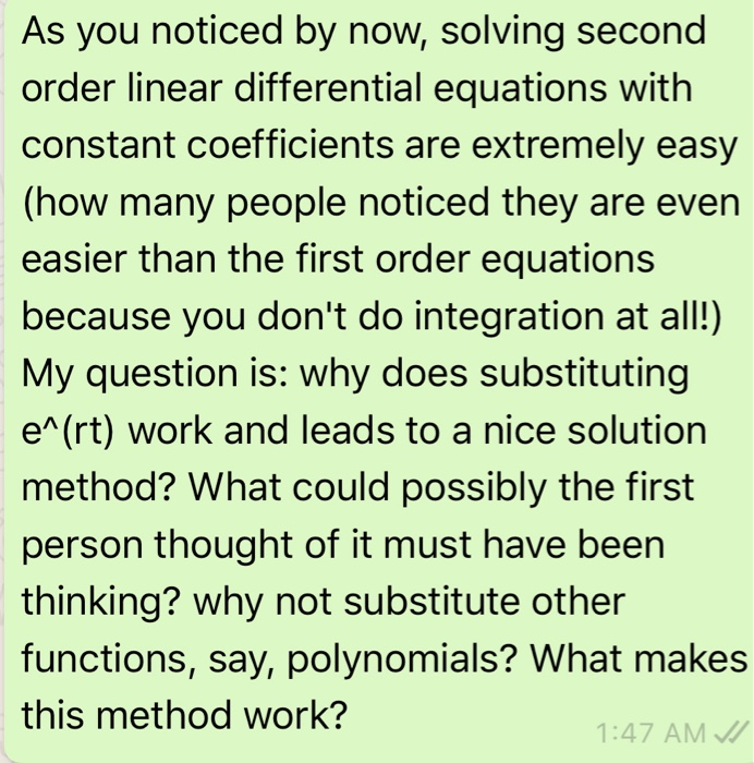 Solved As you noticed by now, solving second order linear | Chegg.com