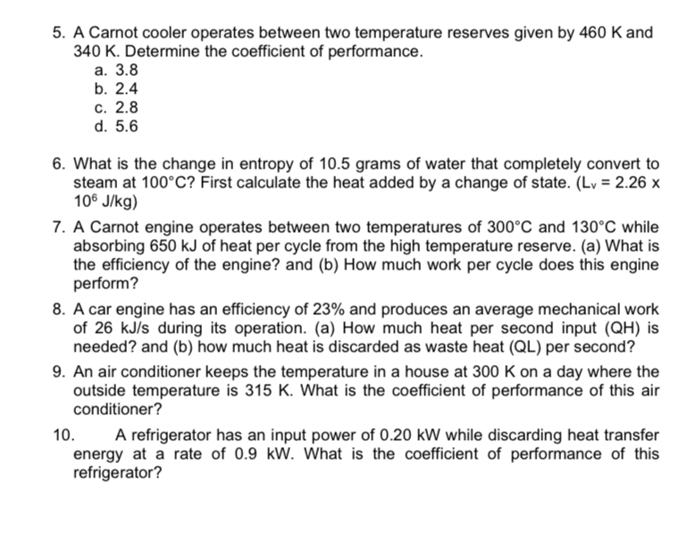 Solved A Carnot Cooler Operates Between Two Temperature
