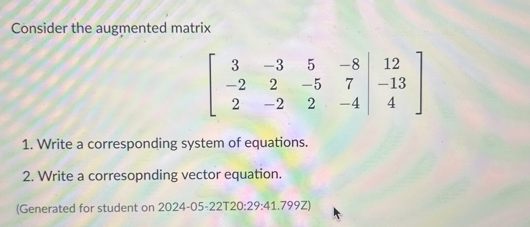 Solved Consider the augmented | Chegg.com
