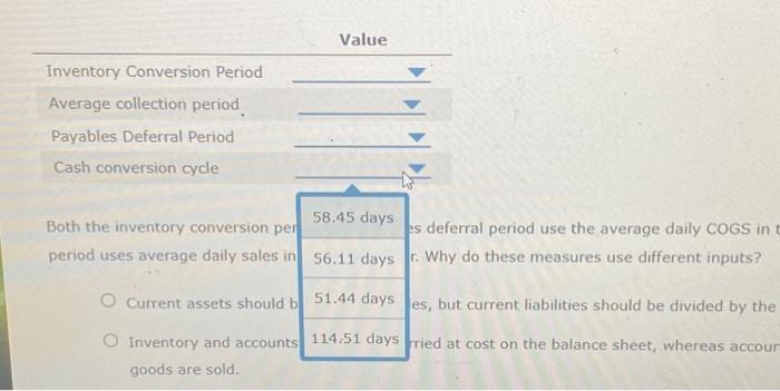 Solved Both the inventory conversion penod and payables | Chegg.com