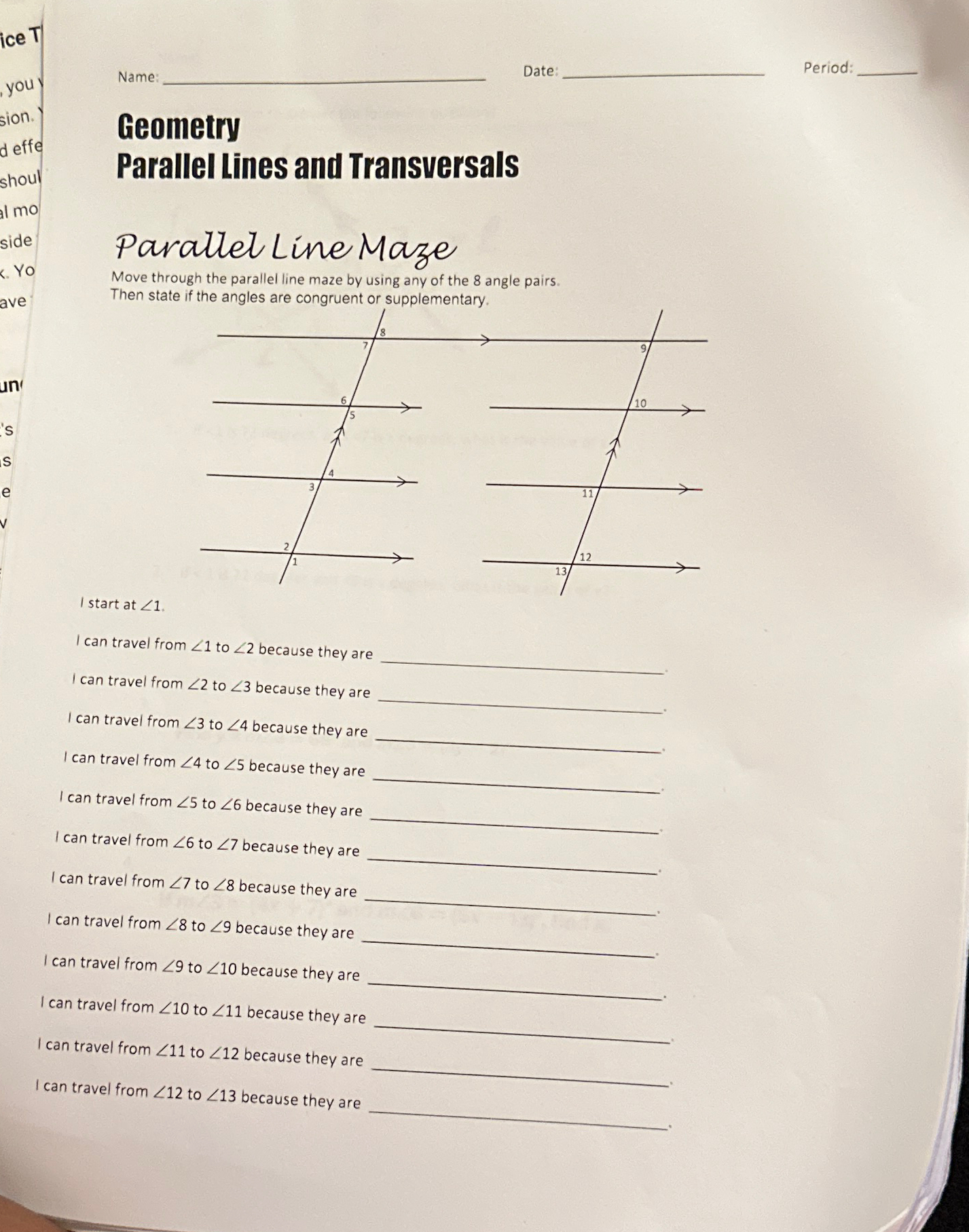 Solved NamDatePeriod:GeometryParallel Lines and | Chegg.com
