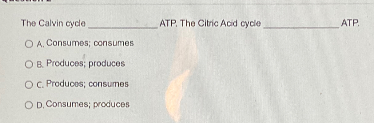 Solved The Calvin cycle ATP. The Citric Acid cycle ATP.A. | Chegg.com