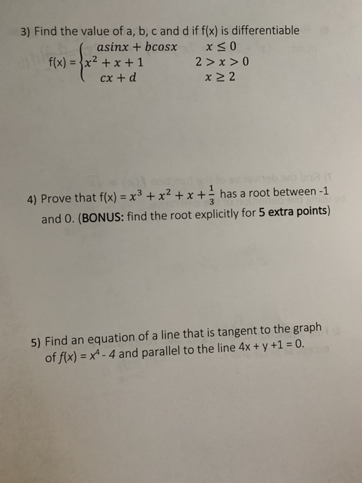 Solved 3) Find the value of a, b, c and d if f(x) is | Chegg.com
