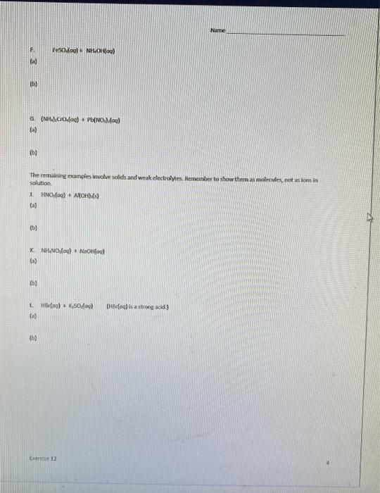 Solved Na 73 - Double Displacement Reactions Worksheet 1. | Chegg.com