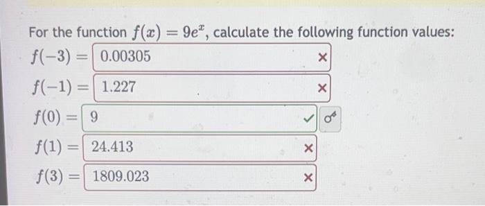 Solved For the function f(x)=9ex, calculate the following | Chegg.com