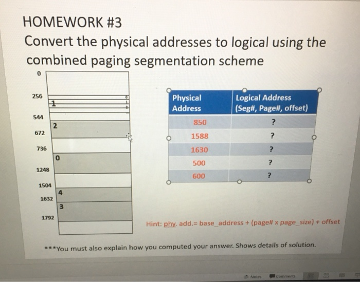 HOMEWORK #3 Convert the physical addresses to logical | Chegg.com