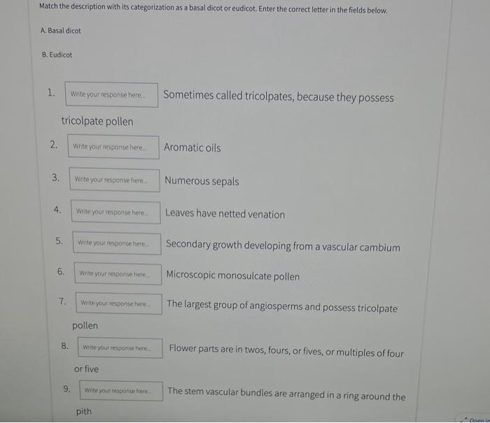 Solved Match the description with its categorization as a | Chegg.com