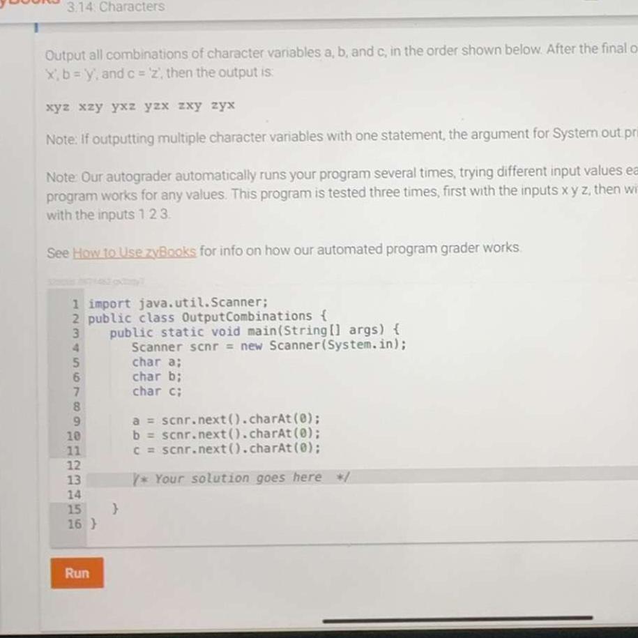 Solved 3.14. ﻿CharactersOutput all combinations of character | Chegg.com