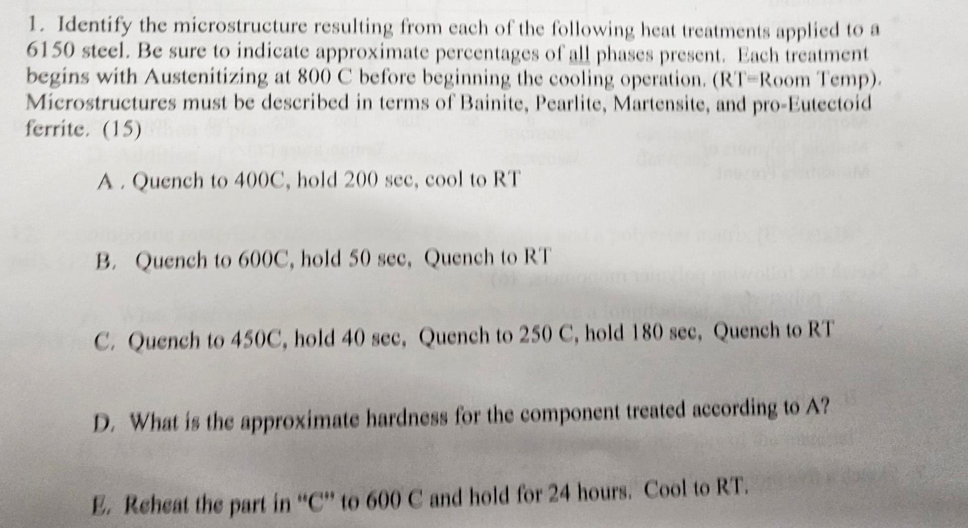 Solved Identify the microstructure resulting from each of | Chegg.com