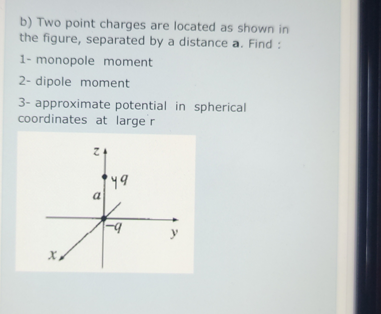 Solved b) ﻿Two point charges are located as shown in the | Chegg.com