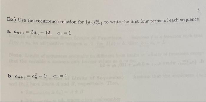 Solved Ex) Use the recurrence relation for {an}n=1∞ to write | Chegg.com