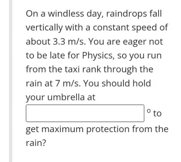 Solved On a windless day, raindrops fall vertically with a | Chegg.com