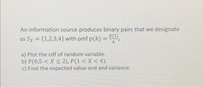 Solved An information source produces binary pairs that we | Chegg.com