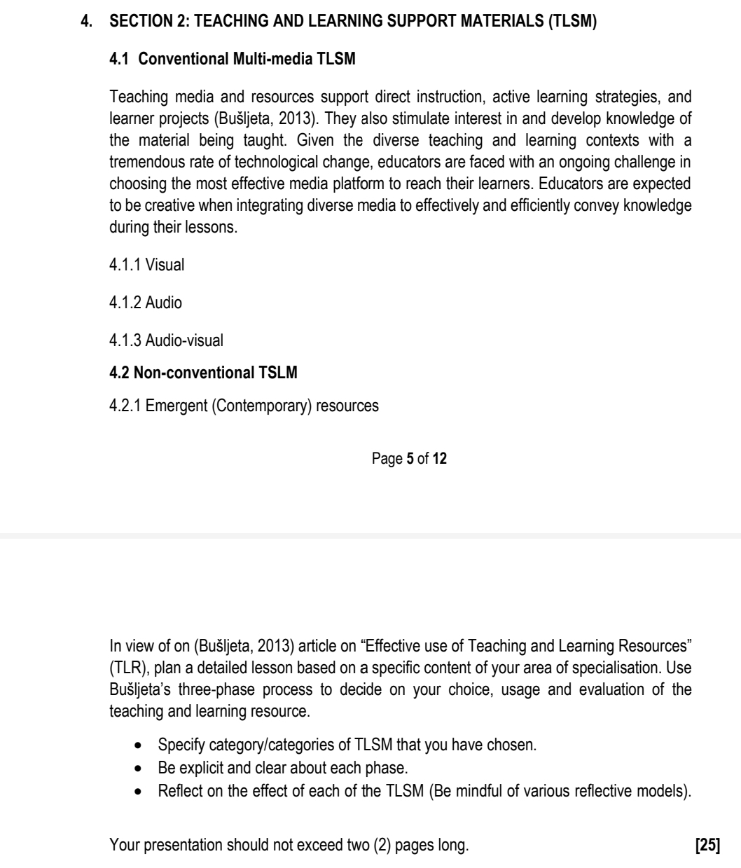 Solved SECTION 2: TEACHING AND LEARNING SUPPORT MATERIALS | Chegg.com