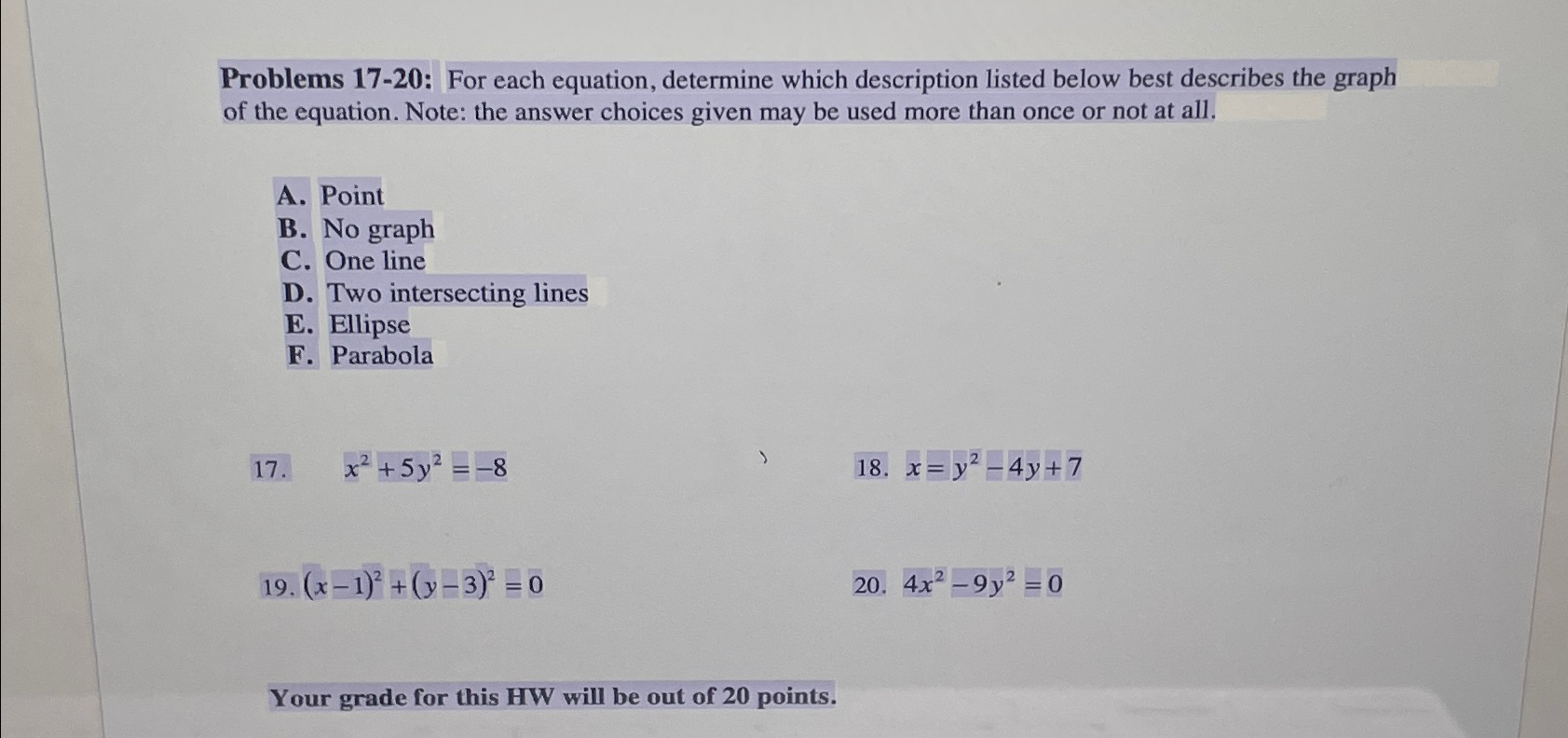 Solved Problems 17-20: For each equation, determine which | Chegg.com