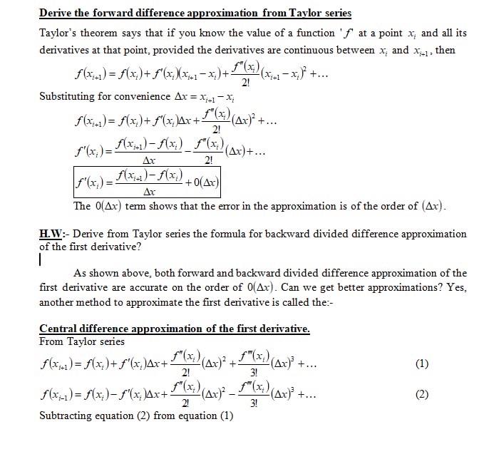Solved H.W:- Derive from Taylor series the formula for | Chegg.com