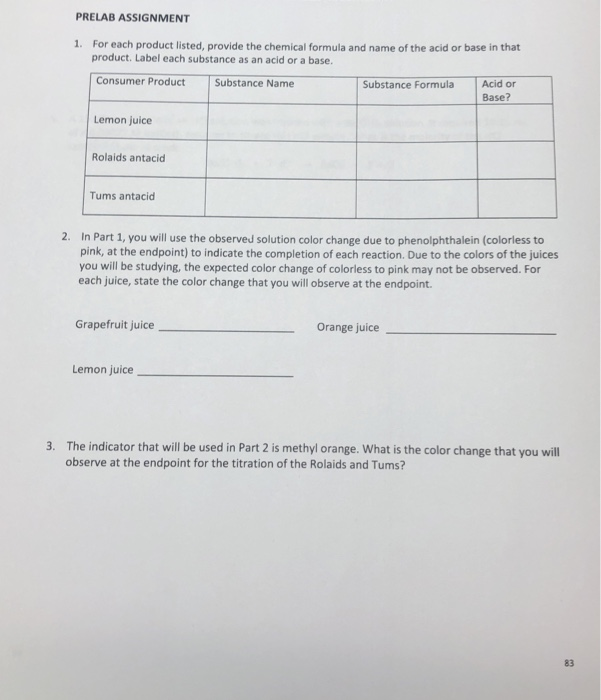 Solved PRELAB ASSIGNMENT 1. For each product listed, provide | Chegg.com