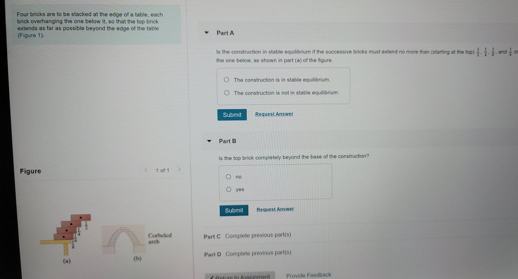 Solved Four bricks are to be stacked at the edge of a table, | Chegg.com