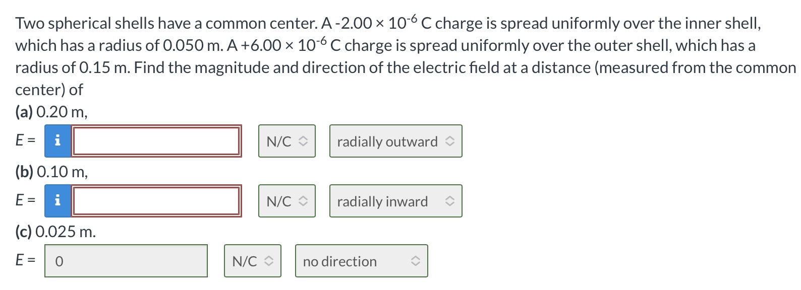 Solved Two spherical shells have a common center. | Chegg.com