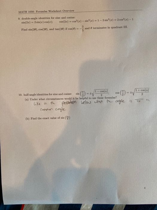 Solved MATH 1050: Formula Worksheet Overview 6. | Chegg.com