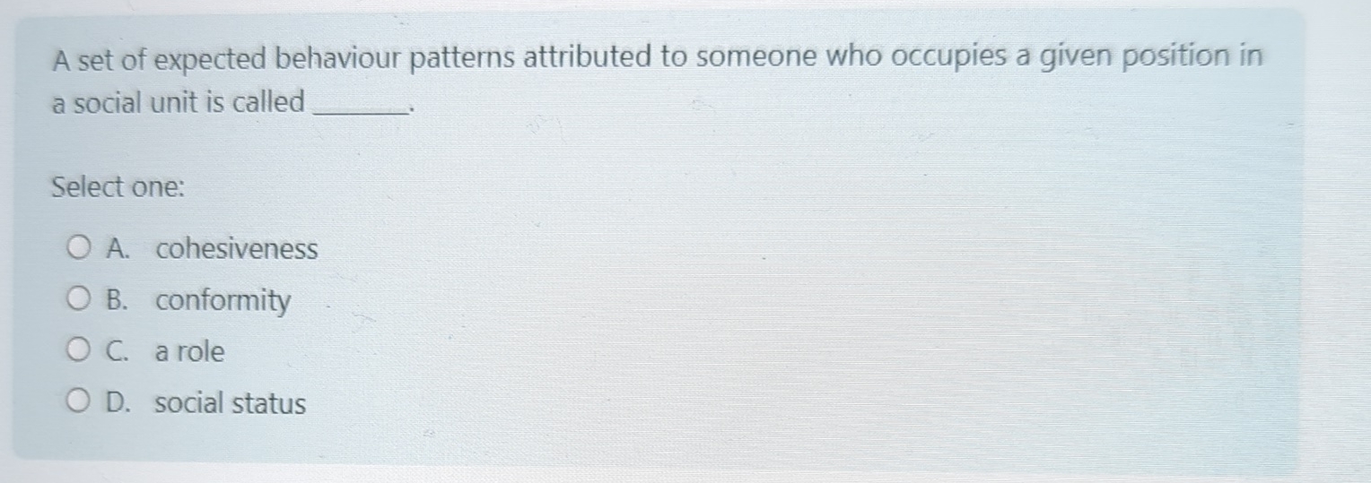 Solved A set of expected behaviour patterns attributed to | Chegg.com