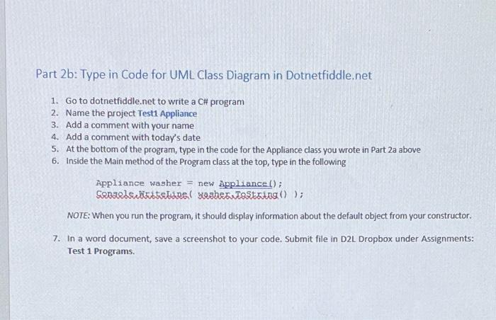 Solved using C# programming Language Part 2a will be used | Chegg.com