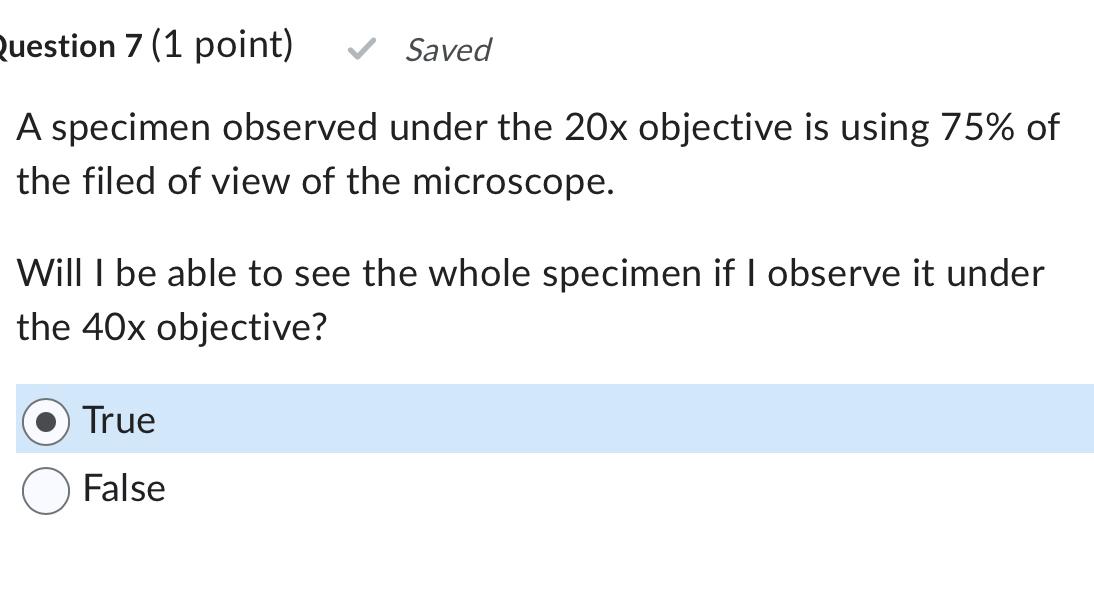 Solved Question 7 (1 ﻿point) ﻿SavedA specimen observed | Chegg.com