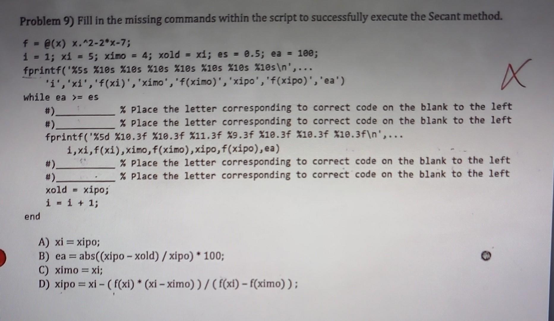 Solved Problem 5) Fill in the missing commands within the | Chegg.com