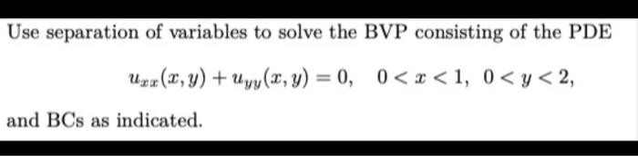 Use separation of variables to solve the BVP | Chegg.com