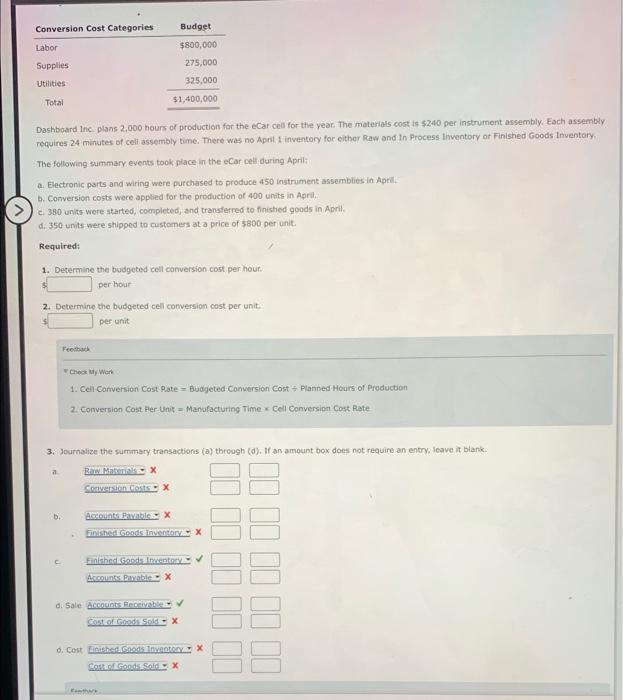 Solved Dashboard lnc. plans 2,000 hours of production for | Chegg.com