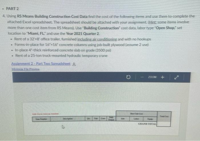 . PART 2 4. Using RS Means Building Construction Cost | Chegg.com