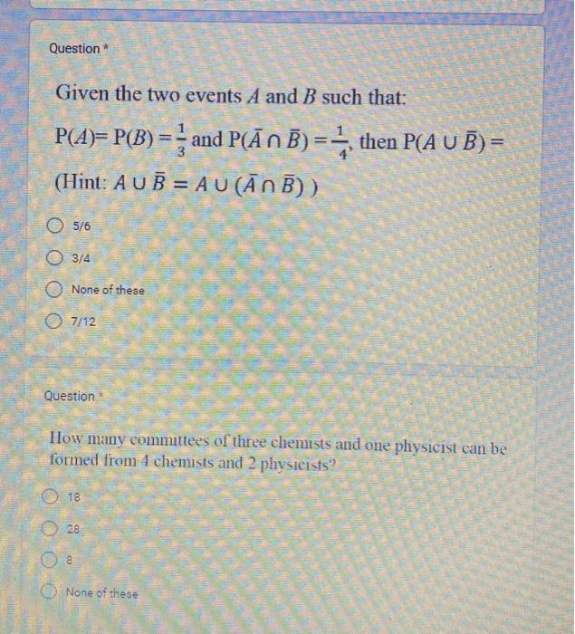 Solved Given the two events A and B such that: P(A)=P(B)=31 | Chegg.com