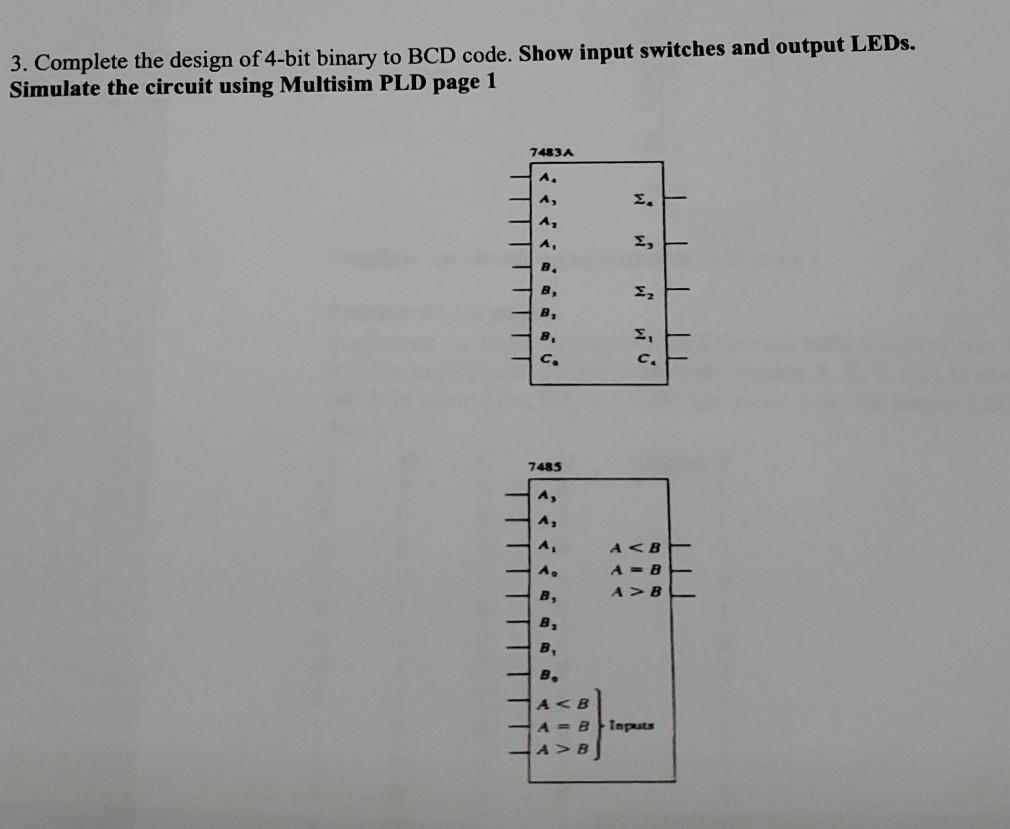 Solved 3. Complete the design of 4-bit binary to BCD code. | Chegg.com