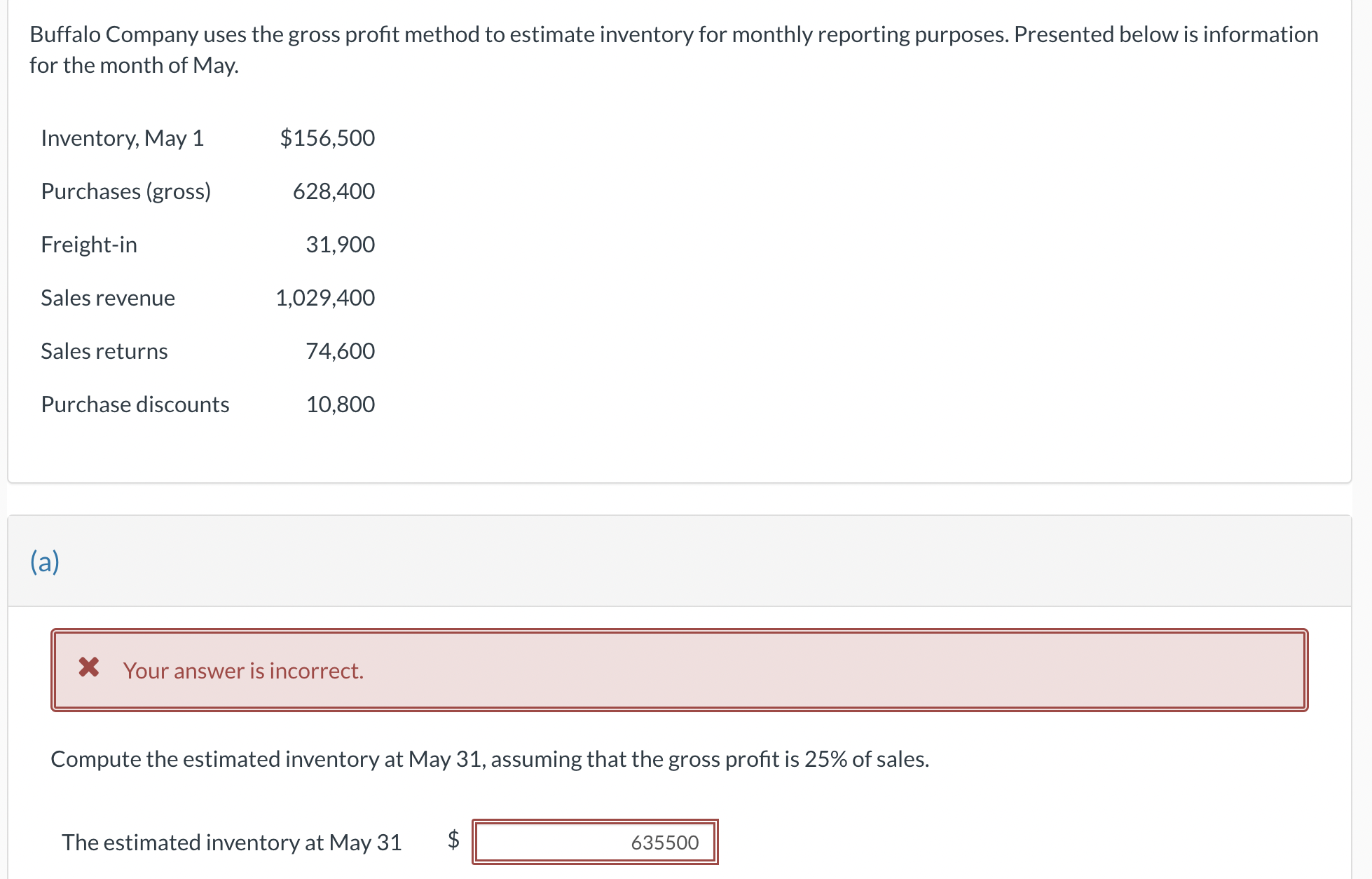 Solved Buffalo Company uses the gross profit method to | Chegg.com
