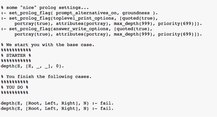 Solved Write a predicate called depth(E, Tree, N) that is | Chegg.com