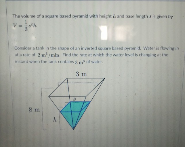 Solved The volume of a square based pyramid with height hand | Chegg.com