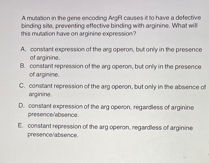 Solved A mutation in the gene encoding ArgR causes it to | Chegg.com