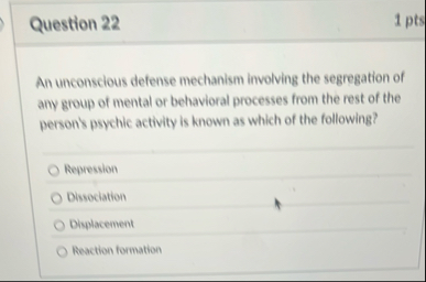 Solved Question 221 ﻿ptsAn unconscious defense mechanism | Chegg.com