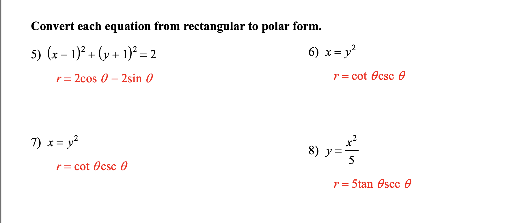 Solved Convert each equation from rectangular to polar | Chegg.com