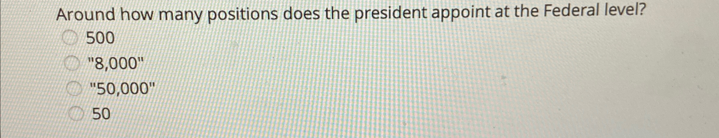 Solved Around how many positions does the president appoint | Chegg.com