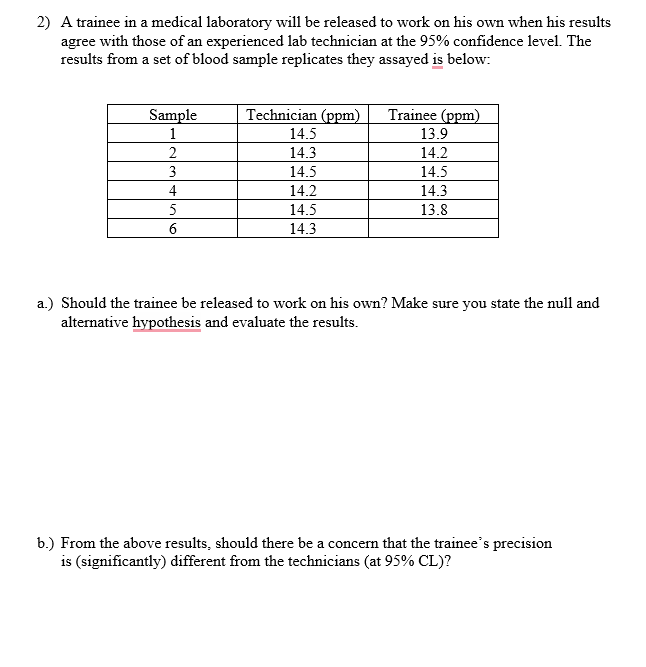 Solved A trainee in a medical laboratory will be released to | Chegg.com